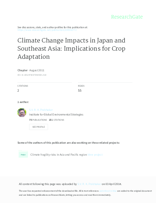 (PDF) Climate Change Impacts in Japan and Southeast Asia: Implications ...