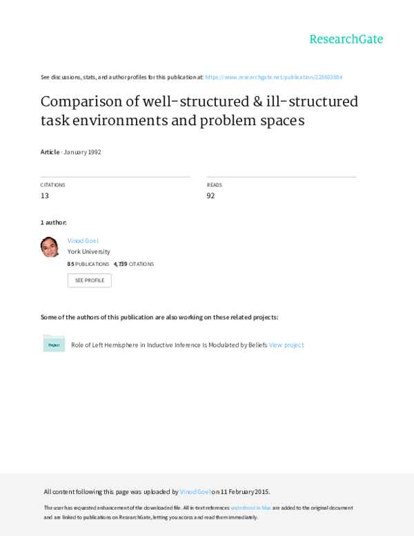 Pdf Comparison Of Well Structured And Ill Structured Task Environments