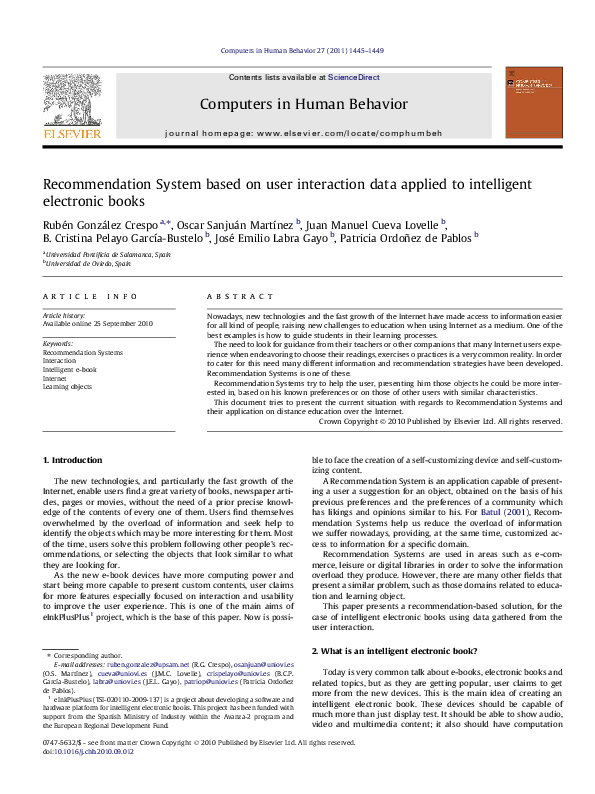 (PDF) Recommendation System based on user interaction data applied to ...