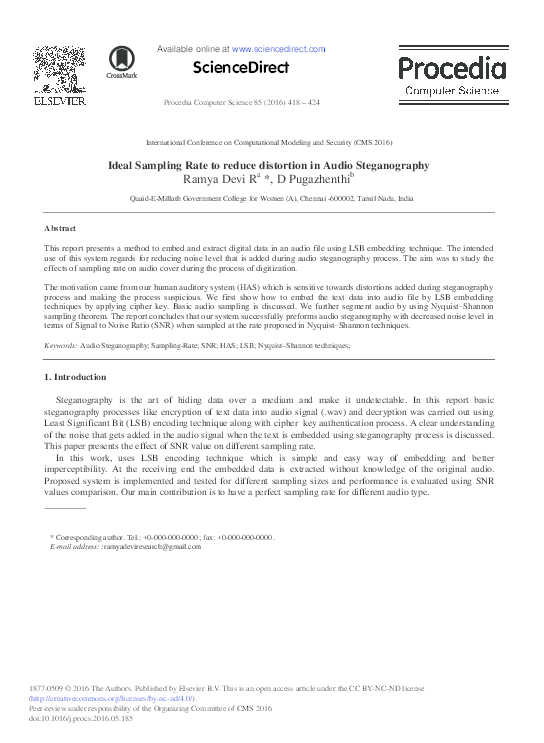 (PDF) Ideal Sampling Rate to reduce distortion in Audio Steganography