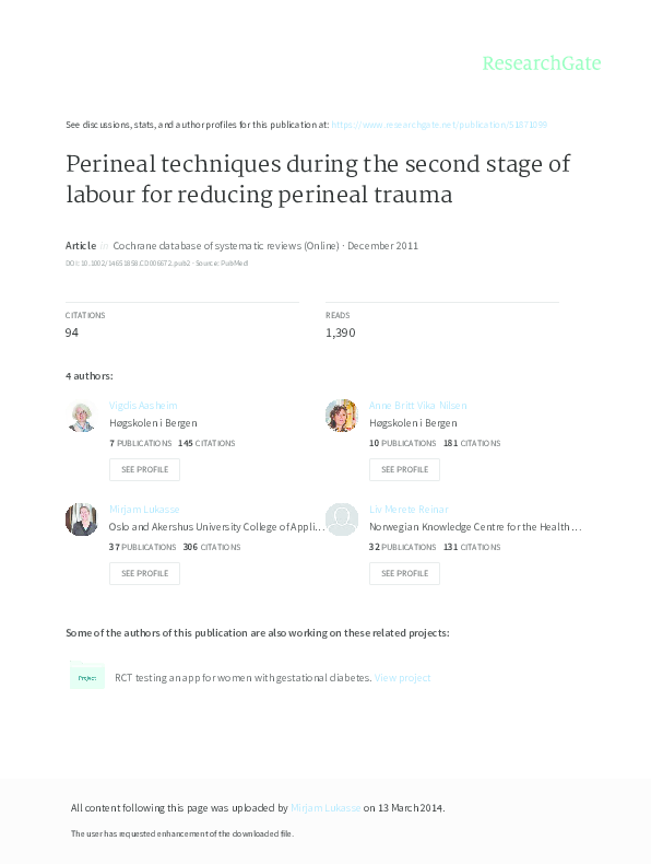 (PDF) Perineal techniques during the second stage of labour for ...