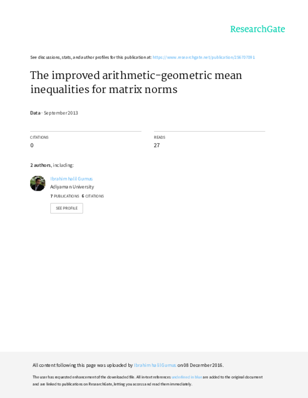 (PDF) The improved arithmetic-geometric mean inequalities for matrix norms