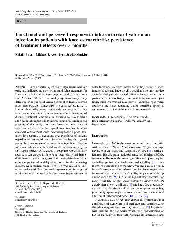 (PDF) 529 Efficacy of Intraarticular Hyaluronan Injection for Knee ...
