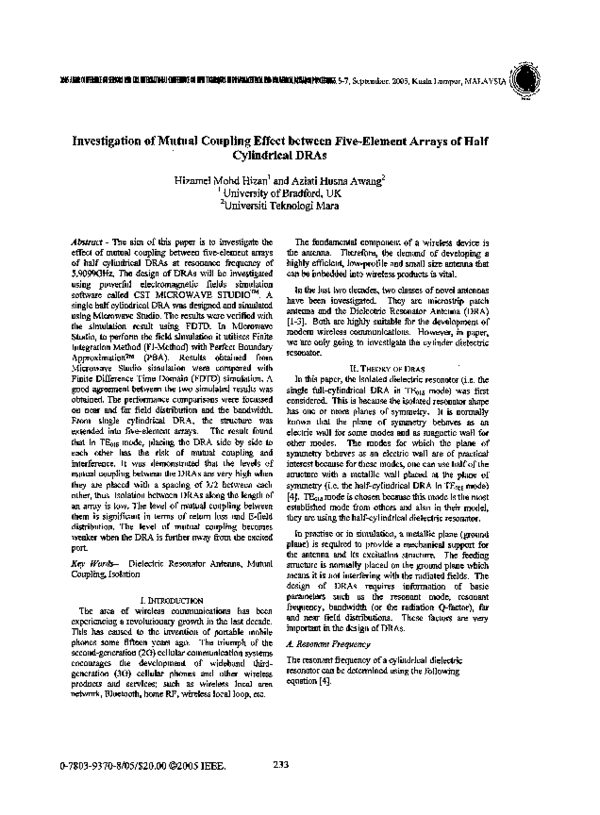 Pdf Investigation Of Mutual Coupling Effect Between Five Element Arrays Of Half Cylindrical Dras