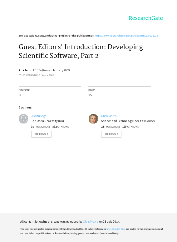 (PDF) Guest Editors' Introduction: Developing Scientific Software, Part 2