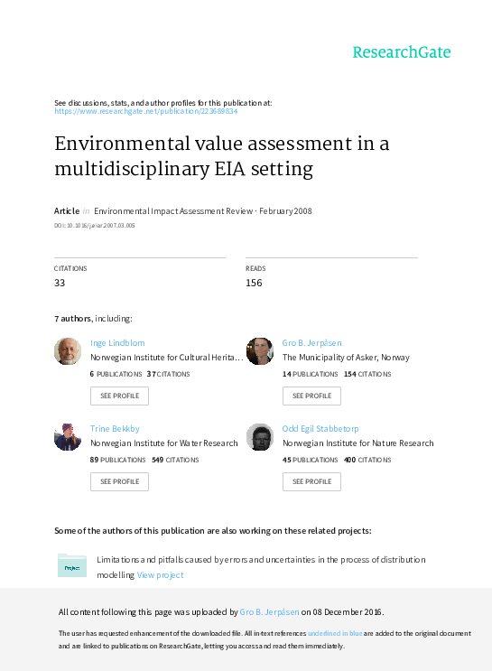 (PDF) Environmental value assessment in a multidisciplinary EIA setting