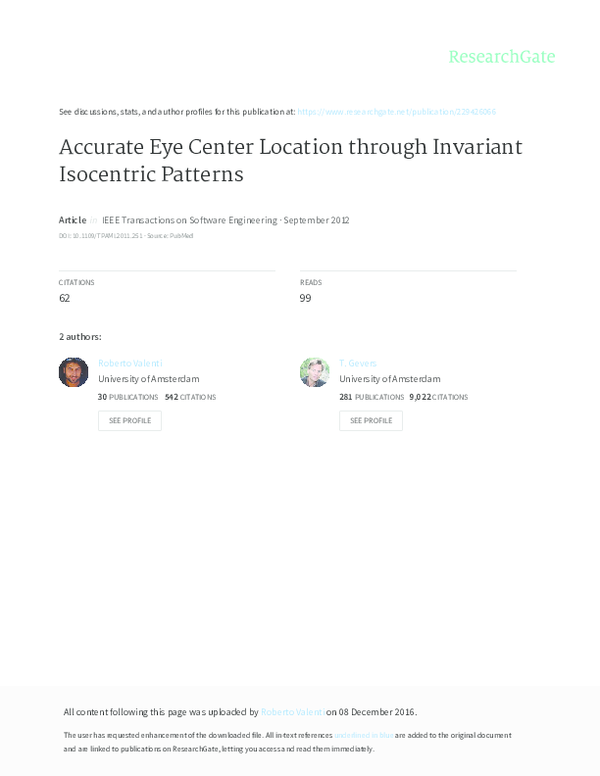 (PDF) Accurate Eye Center Location through Invariant Isocentric ...