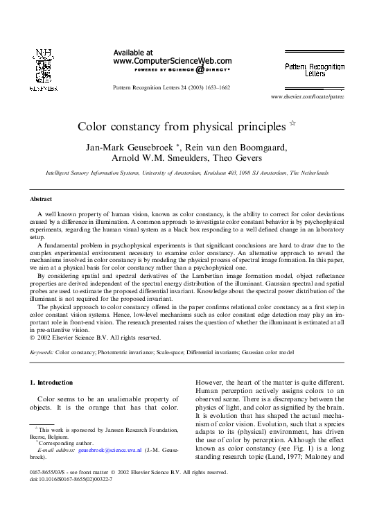 (PDF) Color constancy from physical principles