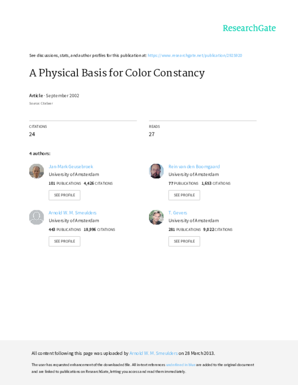 (PDF) A Physical Basis for Color Constancy
