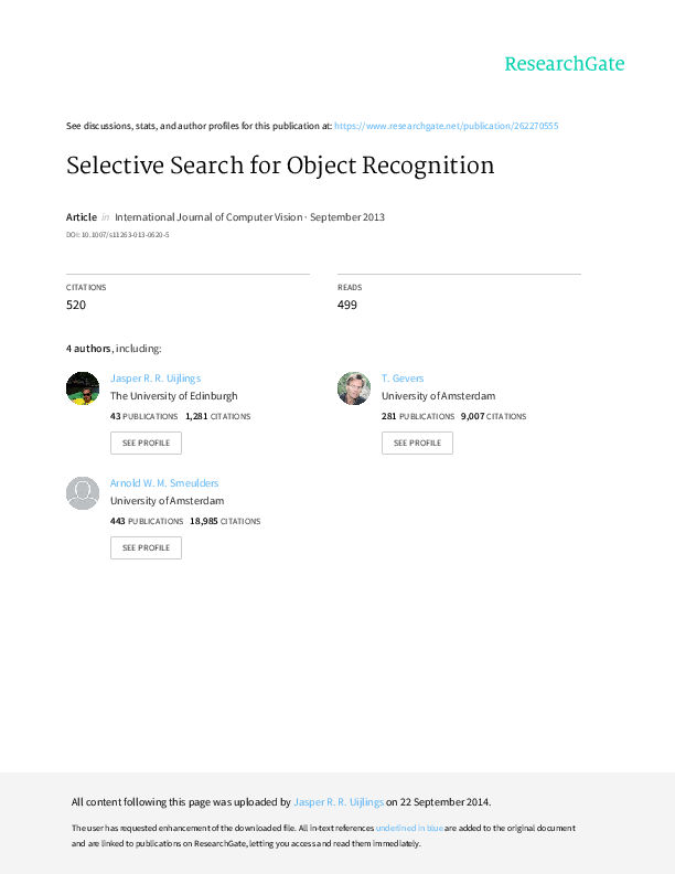 Pdf Selective Search For Object Recognition