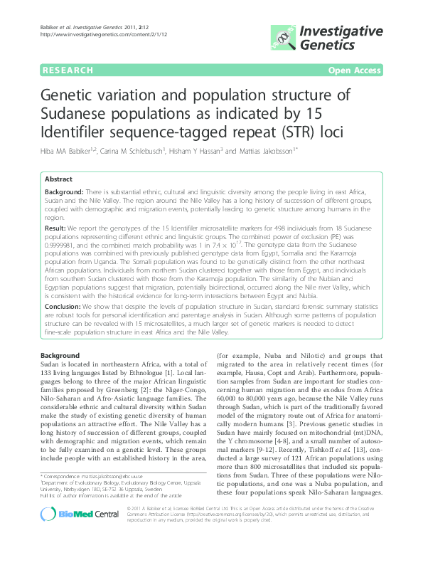 (PDF) Genetic variation and population structure of Sudanese ...