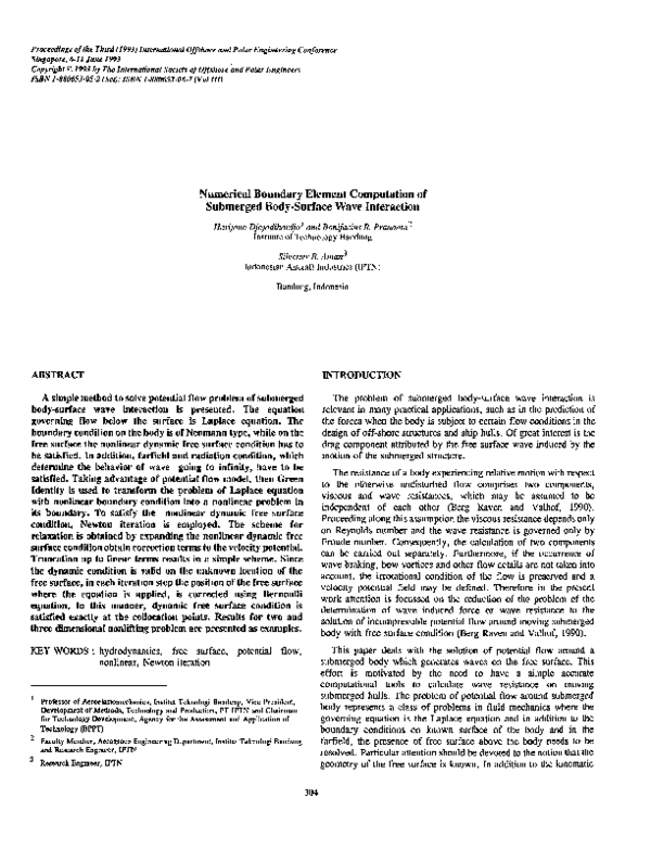 Pdf Numerical Boundary Element Computation Of Submerged Body Surface