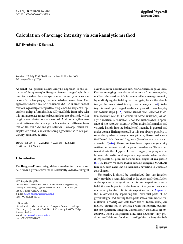 (PDF) Calculation of average intensity via semi-analytic method