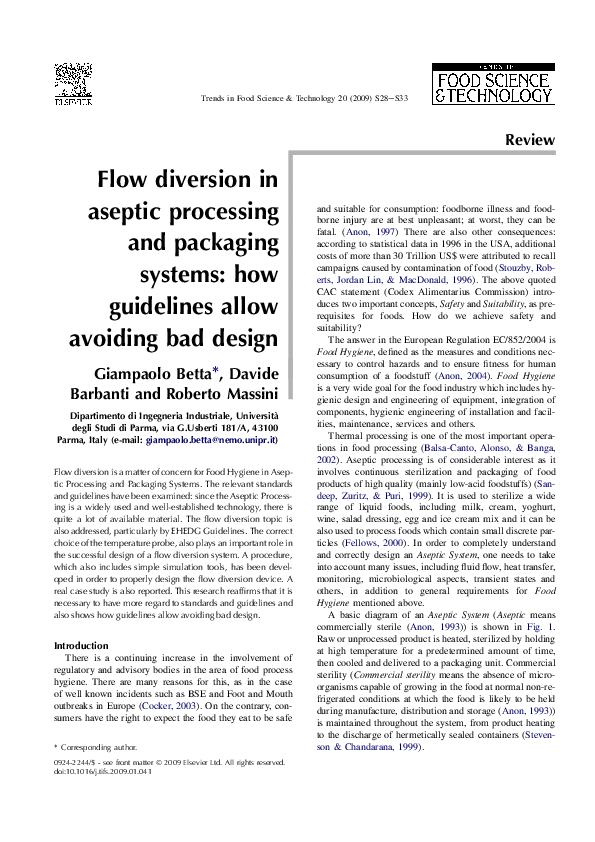 (PDF) Flow diversion in aseptic processing and packaging systems: how ...