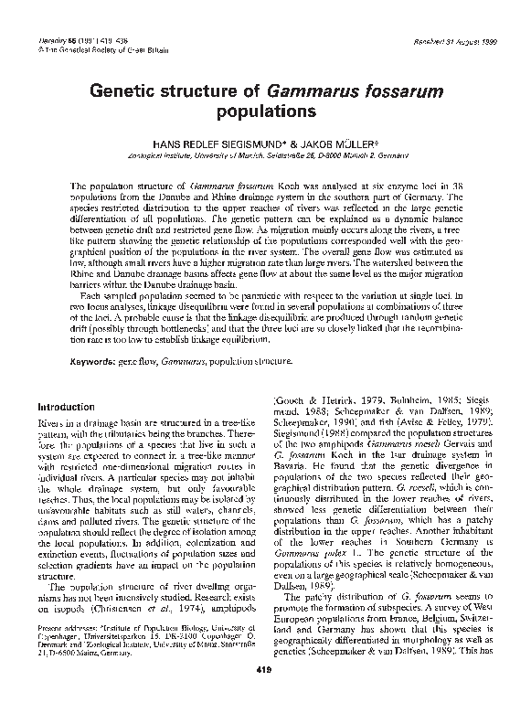 (PDF) Genetic structure of Gammarus fossarum populations