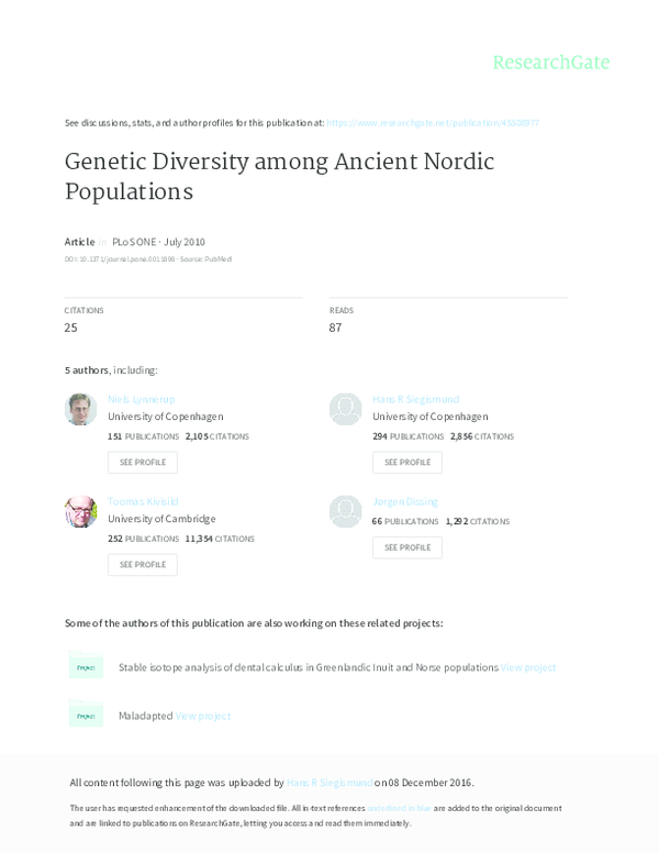 (PDF) Genetic Diversity among Ancient Nordic Populations
