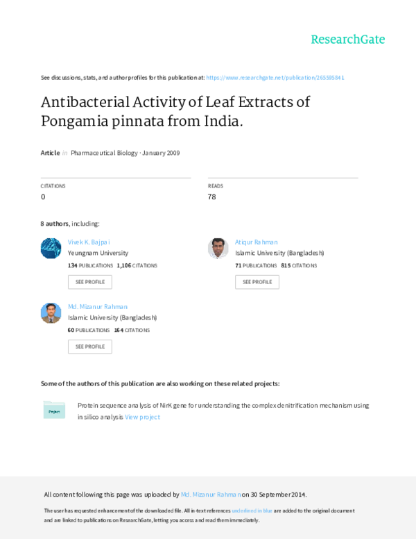 (PDF) Antibacterial activity of leaf extracts of Pongamia pinnata from ...