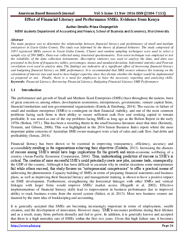 (PDF) Effect of Financial Literacy and Performance SMEs. Evidence from ...