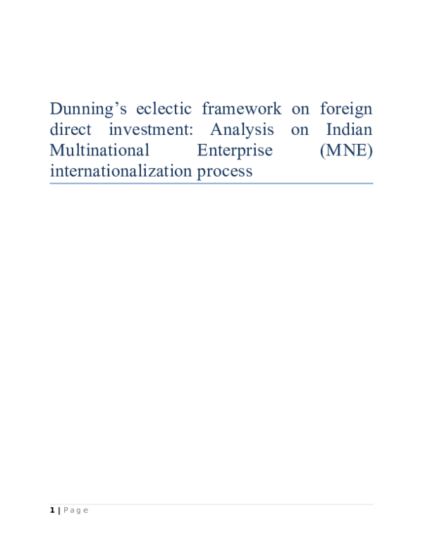 (DOC) Dunning's eclectic framework on Foreign Direct Investment (FDI ...