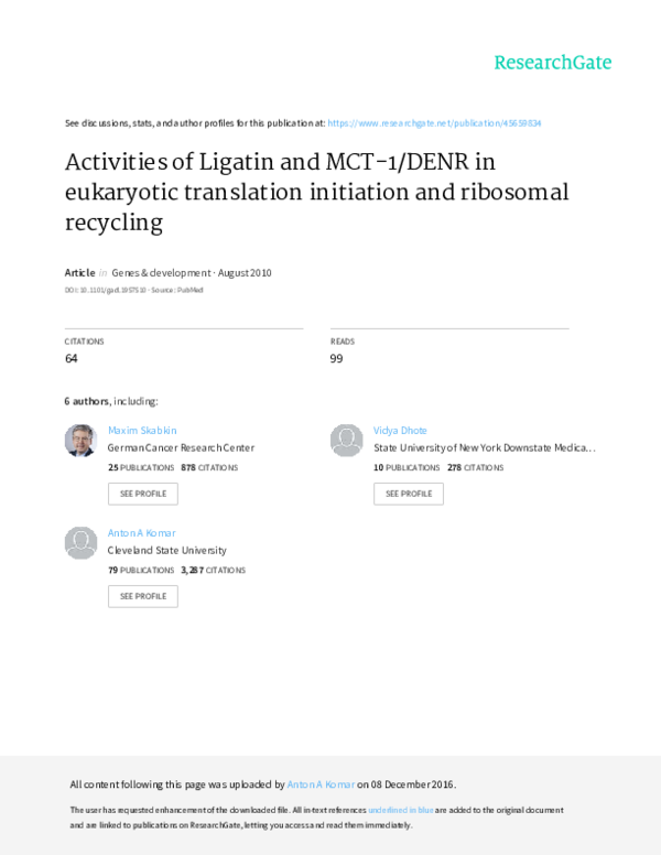 (PDF) Activities of Ligatin and MCT-1/DENR in eukaryotic translation ...