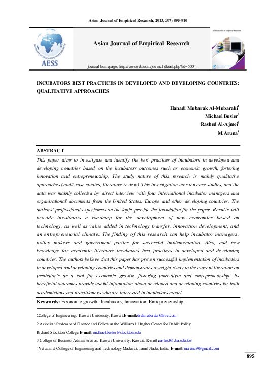 (PDF) Incubators Best Practices in Developed and Developing Countries ...
