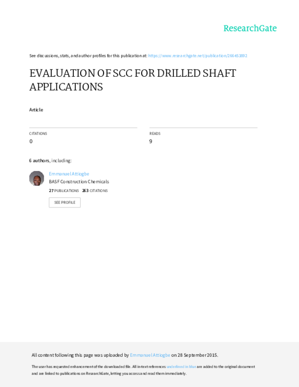 (PDF) Evaluation of SCC for Drilled Shaft Applications | Emmanuel ...