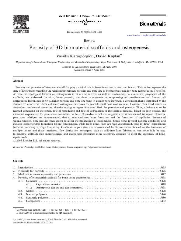 (PDF) Porosity of 3D biomaterial scaffolds and osteogenesis