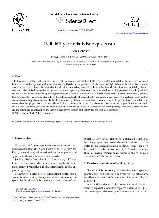 (PDF) Reliability for relativistic spacecraft