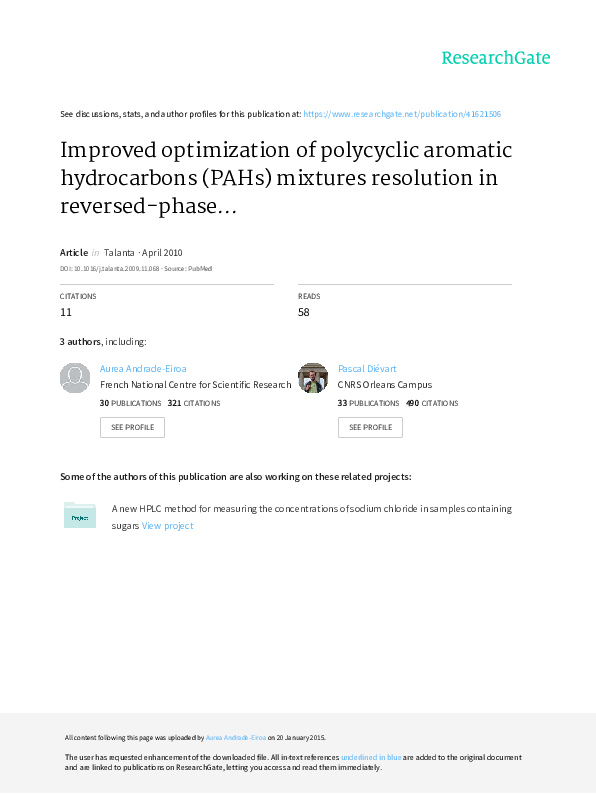 (PDF) Improved optimization of polycyclic aromatic hydrocarbons (PAHs) mixtures resolution in ...