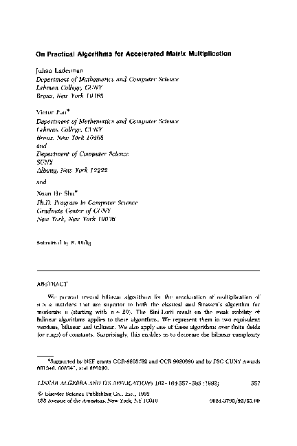 (PDF) On practical algorithms for accelerated matrix multiplication