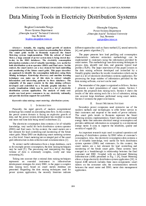 (PDF) Data Mining Tools in Electricity Distribution Systems