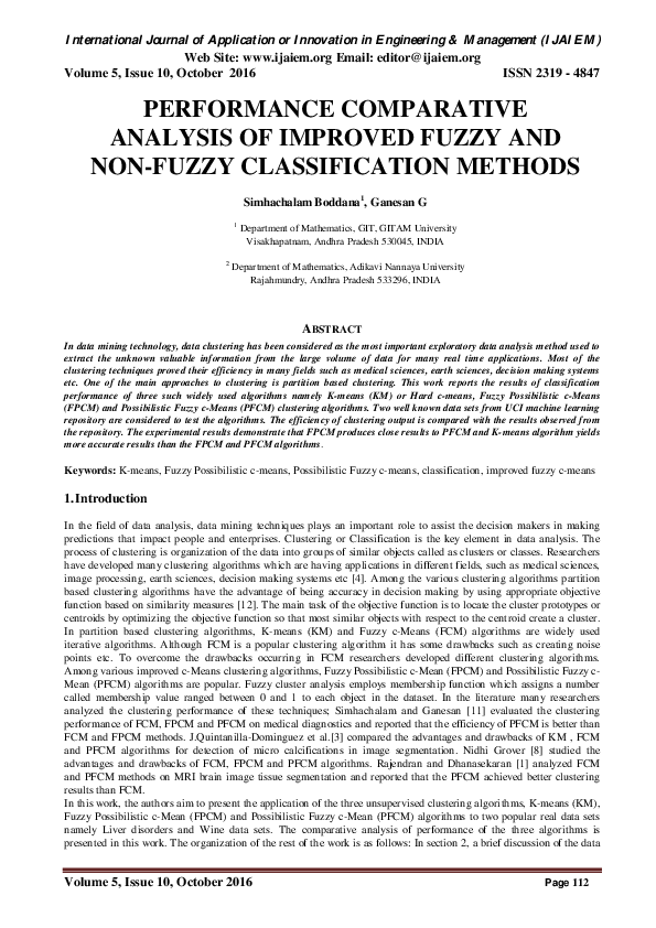 Pdf Performance Comparative Analysis Of Improved Fuzzy And Non Fuzzy Classification Methods