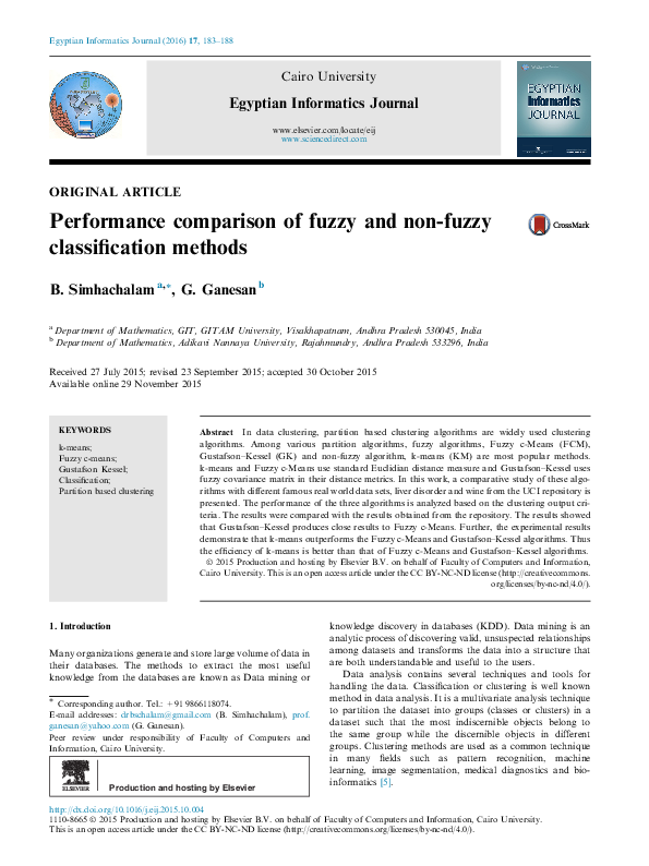 Pdf Performance Comparison Of Fuzzy And Non Fuzzy Classification Methods Simhachalam B 