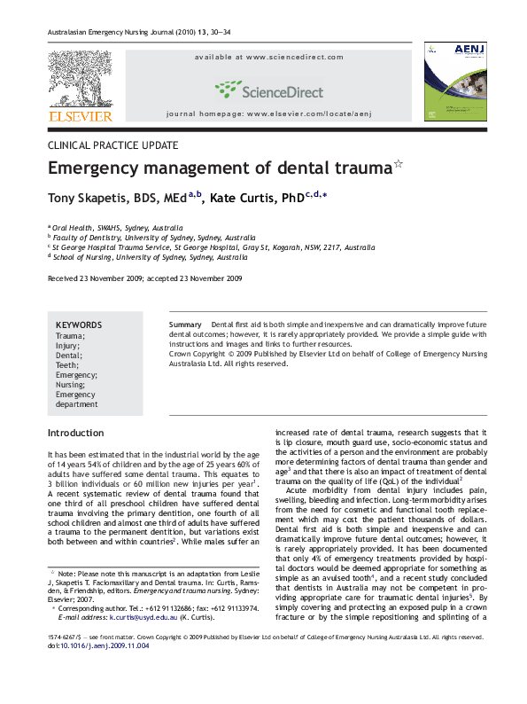 (PDF) Emergency management of dental trauma