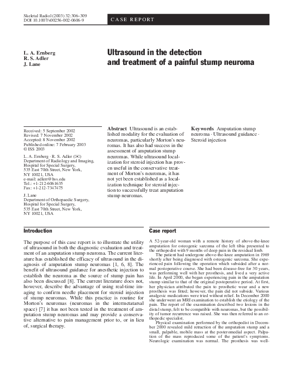 (PDF) Ultrasound in the detection and treatment of a painful stump neuroma | Ronald Adler ...