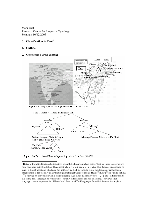 (PDF) Classification in Tani languages.