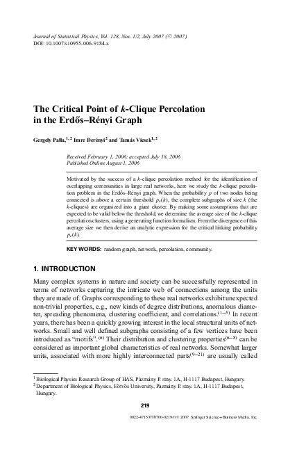 (PDF) The Critical Point of k-Clique Percolation in the Erdős–Rényi Graph