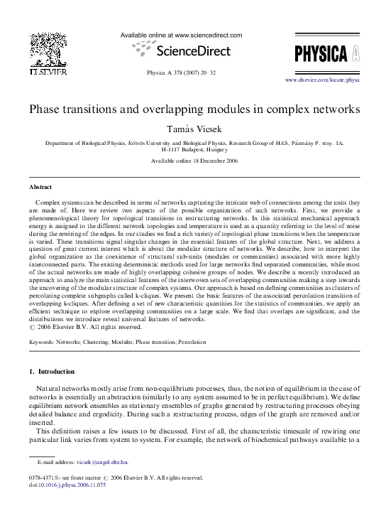 (PDF) Phase transitions and overlapping modules in complex networks