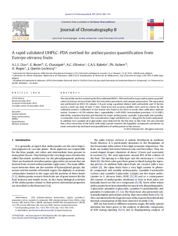 (PDF) A rapid validated UHPLC–PDA method for anthocyanins quantification from Euterpe oleracea ...