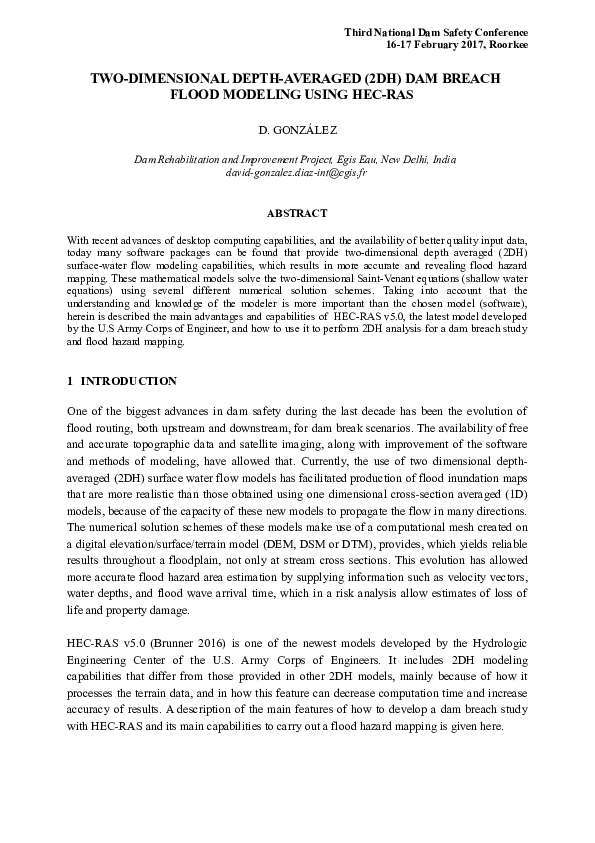 (DOC) TWO-DIMENSIONAL DEPTH-AVERAGED (2DH) DAM BREACH FLOOD MODELING USING HEC-RAS