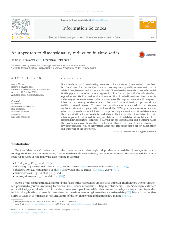 (PDF) An approach to dimensionality reduction in time series