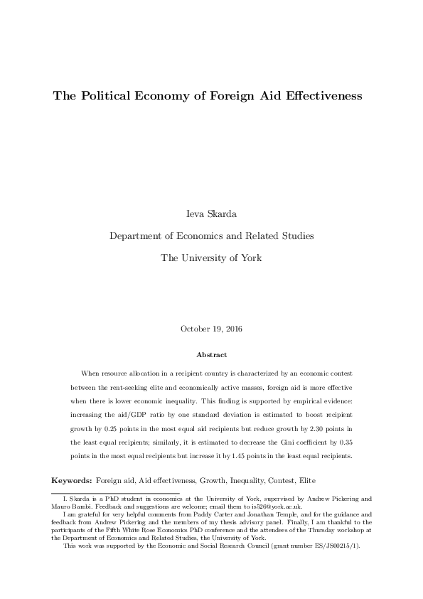 (PDF) The Political Economy of Foreign Aid Effectiveness