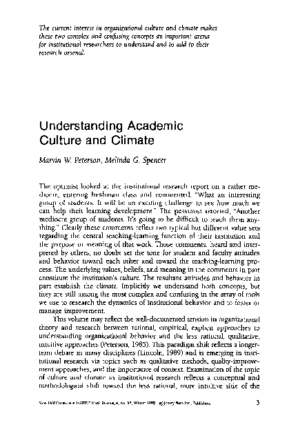 (PDF) Understanding academic culture and climate