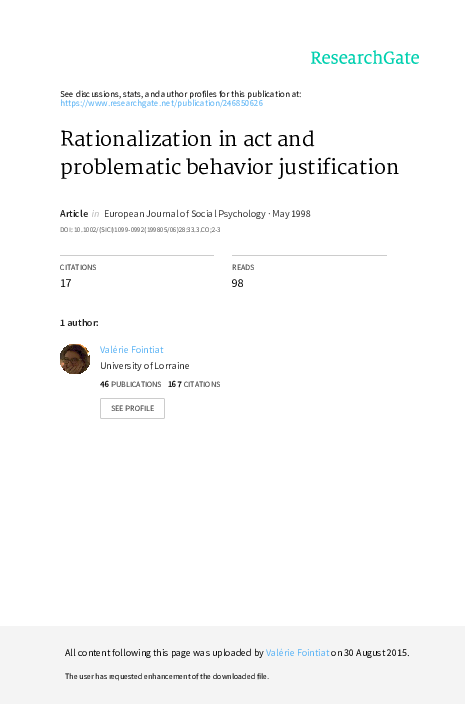 (PDF) Rationalization in act and problematic behaviour justification