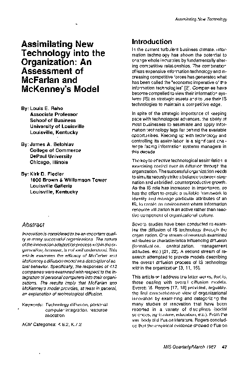 (PDF) Assimilating new technology into the organization: an assessment ...