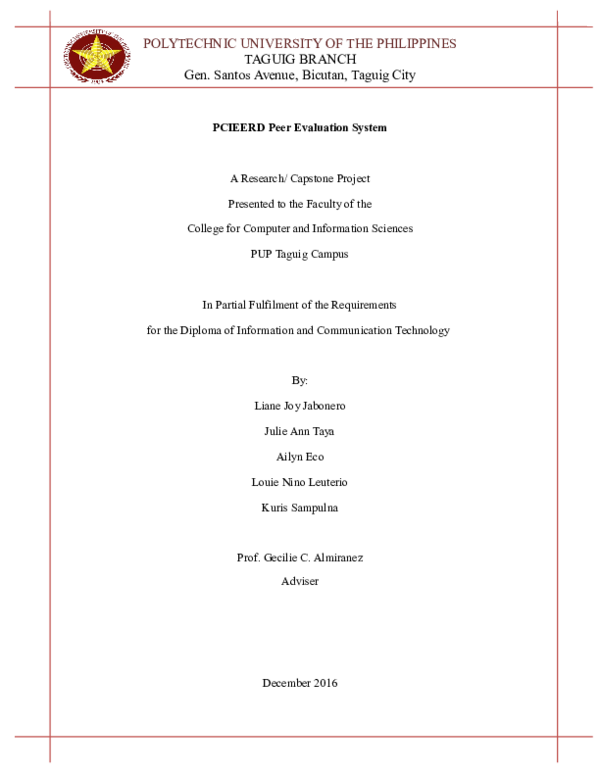 (DOC) PCIEERD Peer Evaluation System PUP Taguig Campus In Partial ...