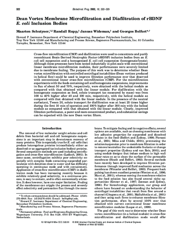 (PDF) Dean Vortex Membrane Microfiltration and Diafiltration of rBDNF E ...