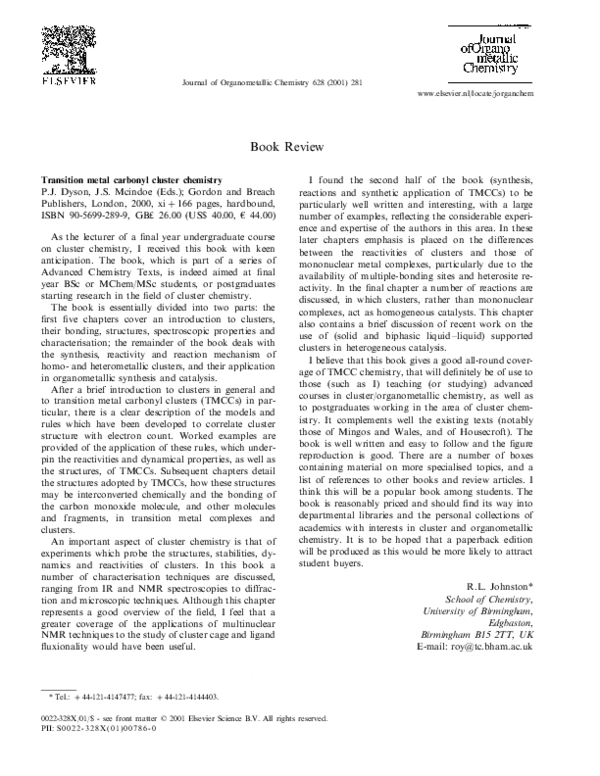 (PDF) Transition metal carbonyl cluster chemistry