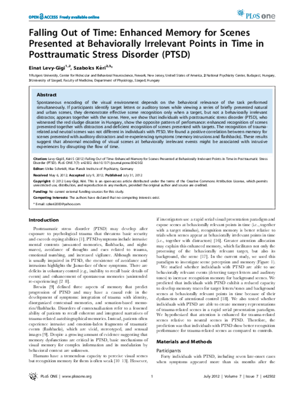 (PDF) Falling Out of Time: Enhanced Memory for Scenes Presented at Behaviorally Irrelevant ...