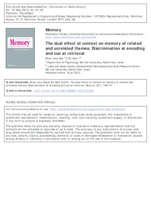 (PDF) The dual effect of context on memory of related and unrelated themes: Discrimination at ...